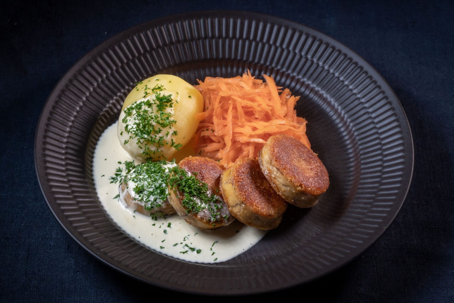 Traditional Norwegian cod roe, mustard sauce & pickled carrots - SY Selkie