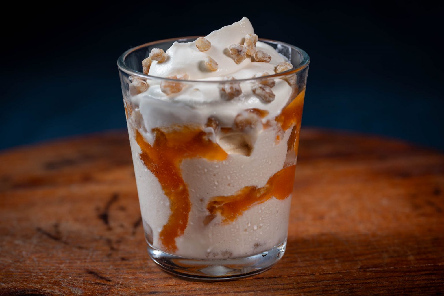 Norwegian caramel sundae with mead cream, cloudberry coulis and ...